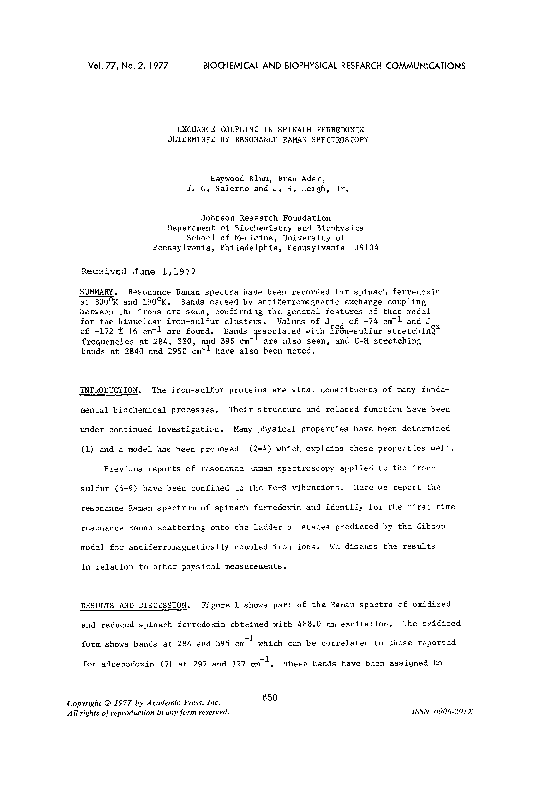 (PDF) Exchange coupling in spinach ferredoxin determined by resonance ...