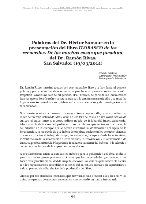 (PDF) Palabras del Dr. Héctor Samour en la presentación del libro ...