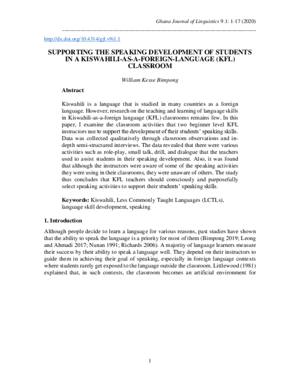 (PDF) Supporting the speaking development of students in a Swahili-as-a ...