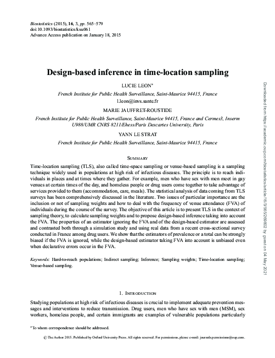 (PDF) Design-based inference in time-location sampling
