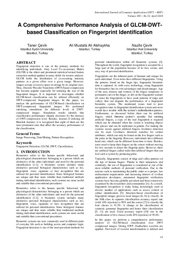 Pdf A Comprehensive Performance Analysis Of Glcm Dwt Based Classification On Fingerprint