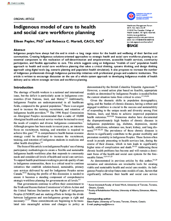 (PDF) Indigenous model of care to health and social care workforce planning