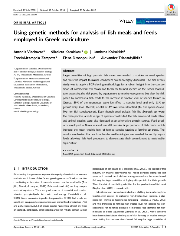 (PDF) Using genetic methods for analysis of fish meals and feeds ...