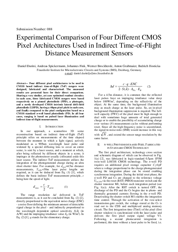 (PDF) Experimental Comparison of Four Different CMOS Pixel Architectures Used in Indirect Time ...
