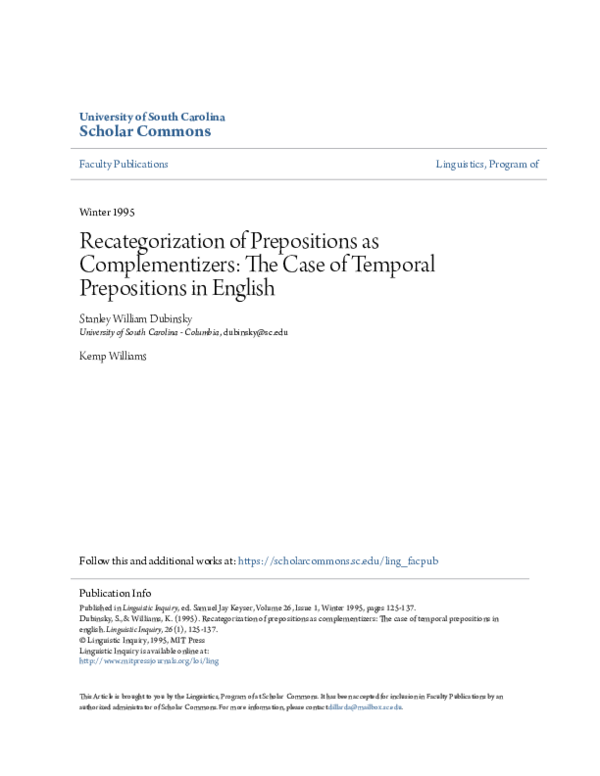 (PDF) Recategorization of prepositions as complementizers: The case of ...