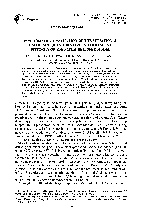 (PDF) Psychometric evaluation of the Situational Confidence ...