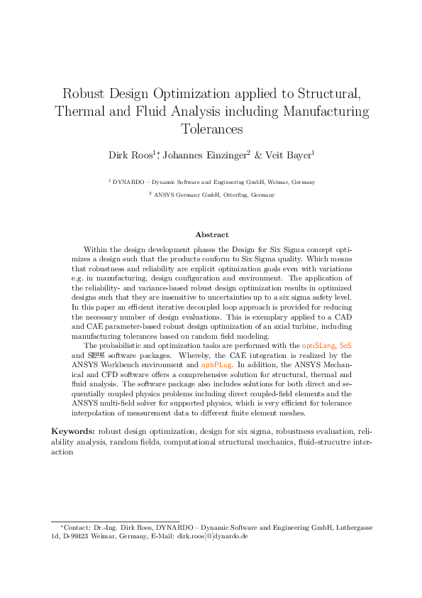 (PDF) Robust Design Optimization applied to Structural, Thermal and Fluid Analysis including ...