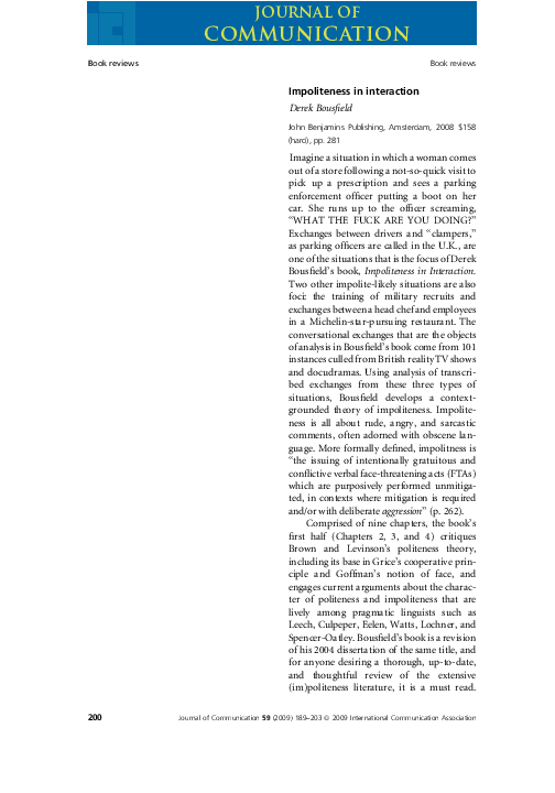 (PDF) Impoliteness in interaction - by Derek Bousfield