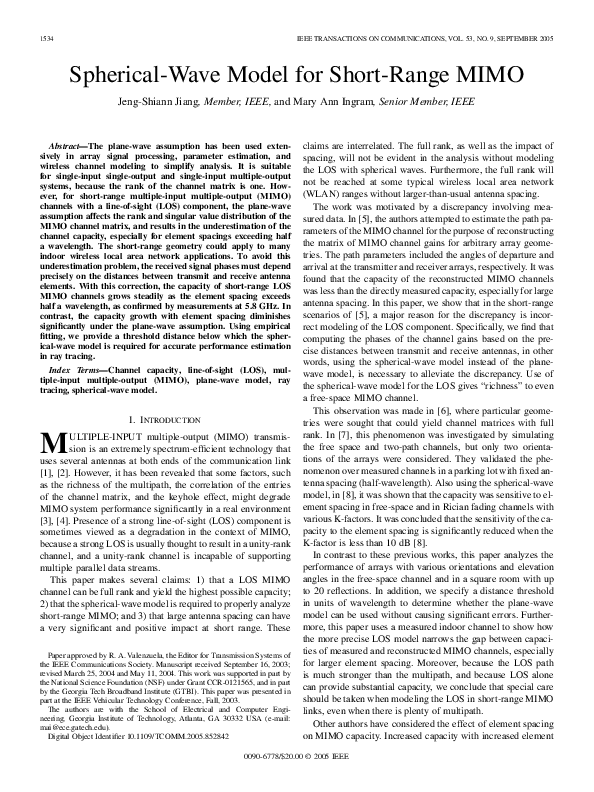 (PDF) Spherical-wave model for short-range MIMO