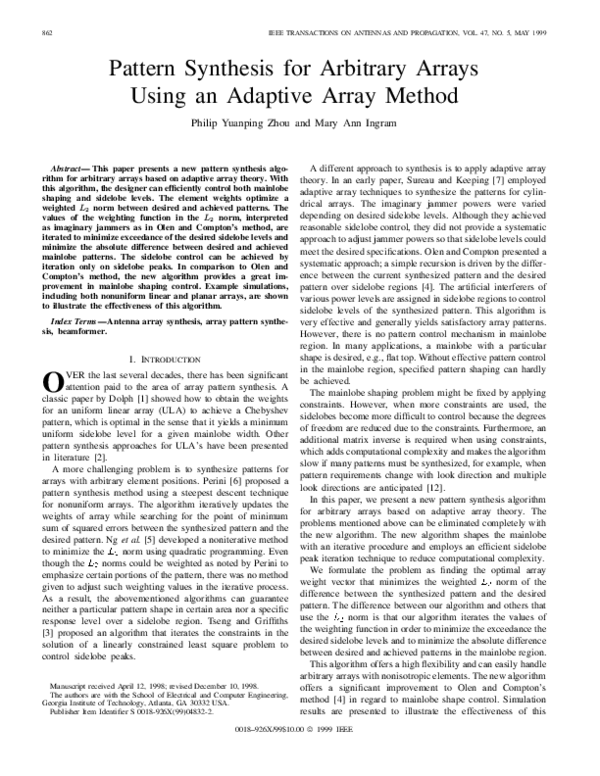 Pdf Pattern Synthesis For Arbitrary Arrays Using An Adaptive Array Method
