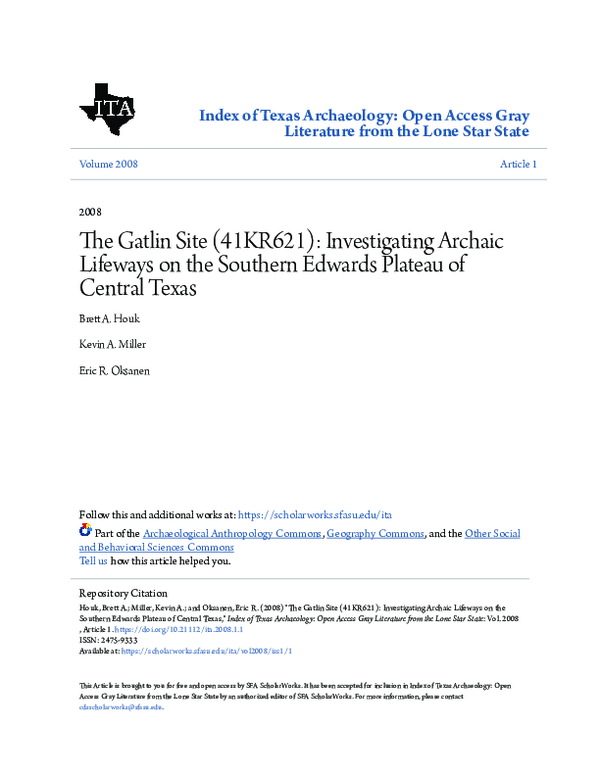 (PDF) The Gatlin Site (41KR621): Investigating Archaic Lifeways on the ...