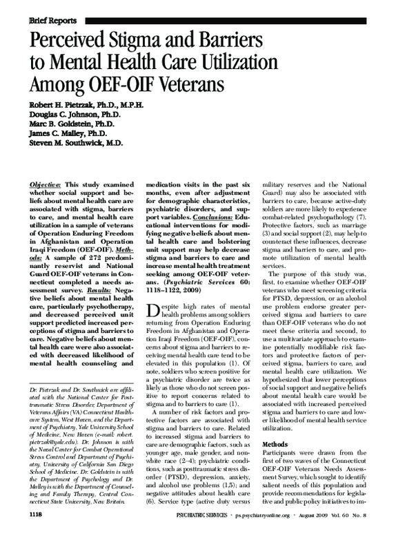 (PDF) Perceived Stigma and Barriers to Mental Health Care in Marines ...
