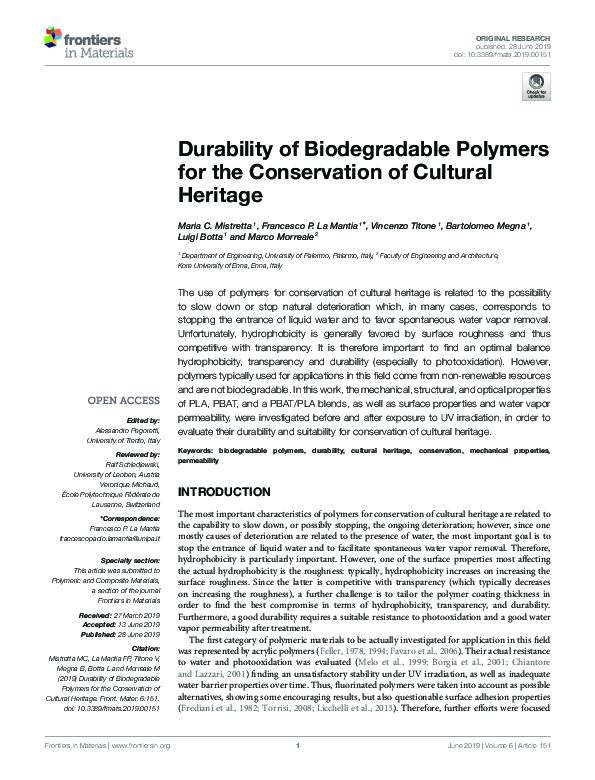 (PDF) Durability of Biodegradable Polymers for the Conservation of ...