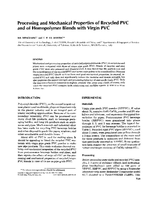 (PDF) Processing and mechanical properties of recycled PVC and of ...