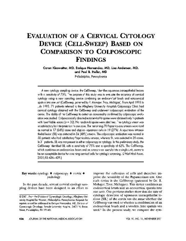 (PDF) Evaluation of a cervical cytology device (cell-sweep) based on ...