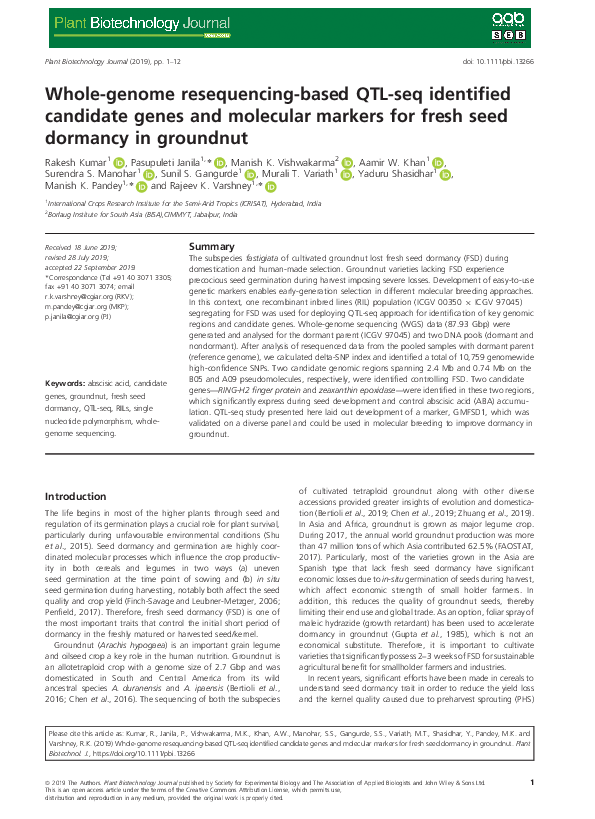 (PDF) Whole genome re‐sequencing‐based QTL‐seq identified candidate ...
