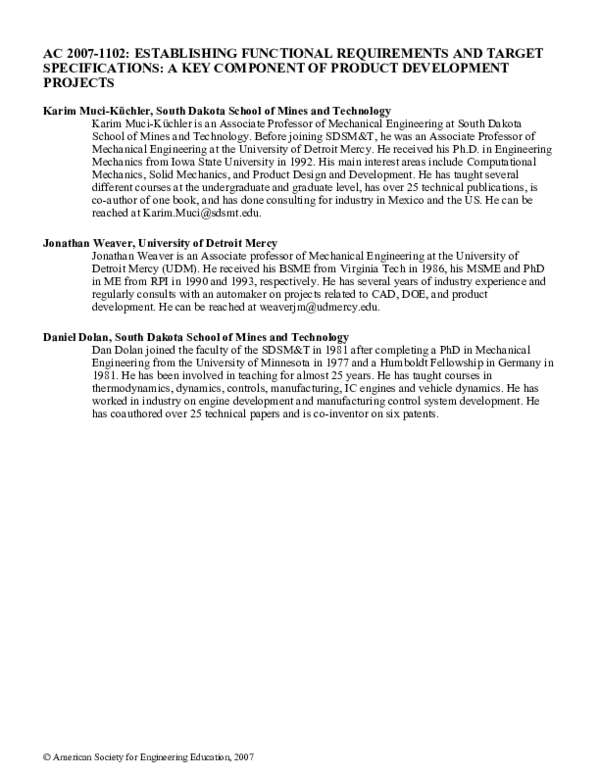 (PDF) Ac 2007-1102: Establishing Functional Requirements and Target ...