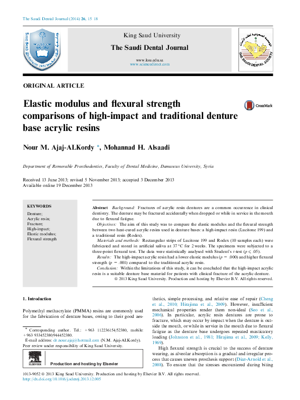 (PDF) Elastic modulus and flexural strength comparisons of high-impact ...