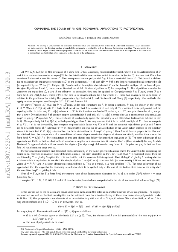 (PDF) Computing the bound of an Ore polynomial. Applications to factorization