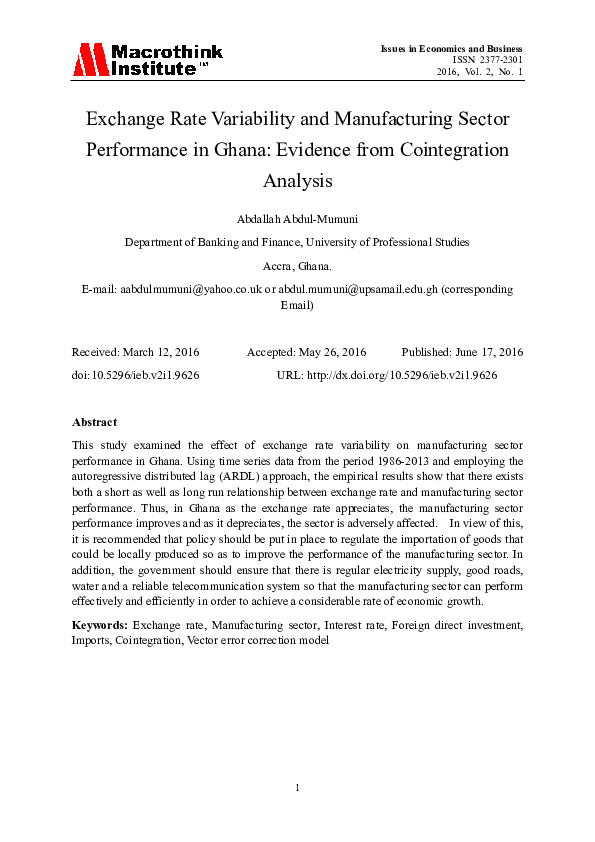 (PDF) Exchange Rate Variability and Manufacturing Sector Performance in ...