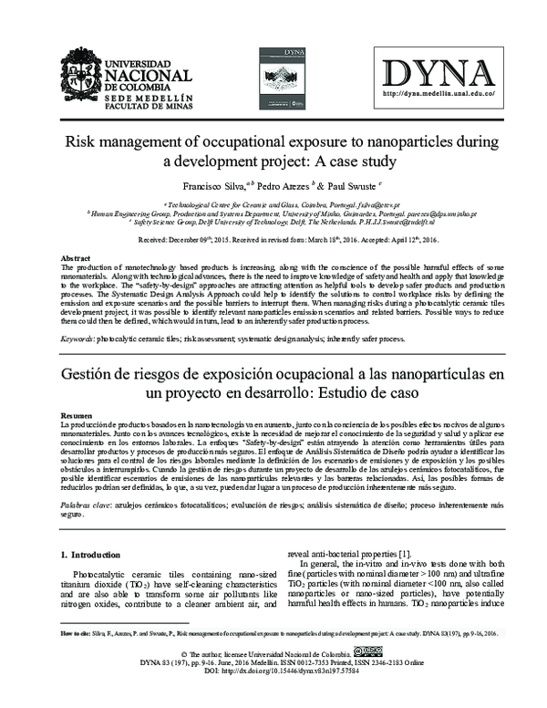 (PDF) Risk management of occupational exposure to nanoparticles during ...