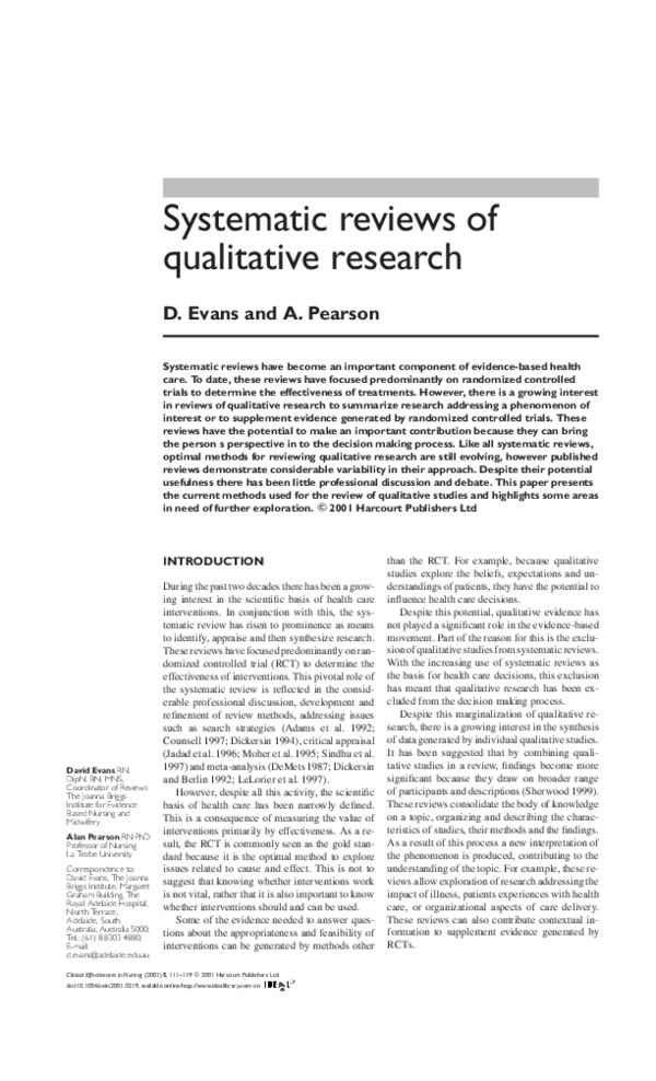 (PDF) Systematic Reviews of Qualitative Research