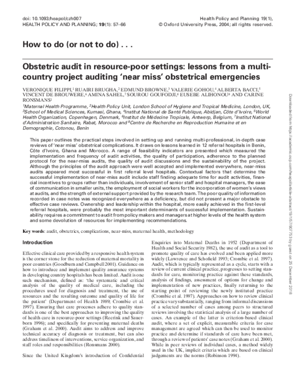(PDF) Obstetric audit in resource-poor settings: lessons from a multi ...