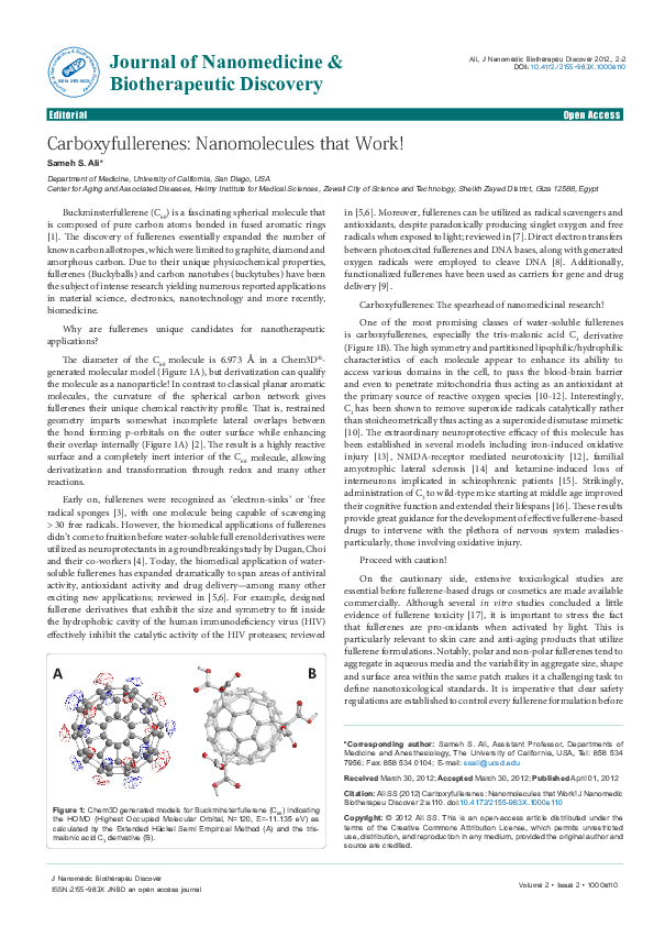 (PDF) Carboxyfullerenes: Nanomolecules that Work! | Sameh Ali ...