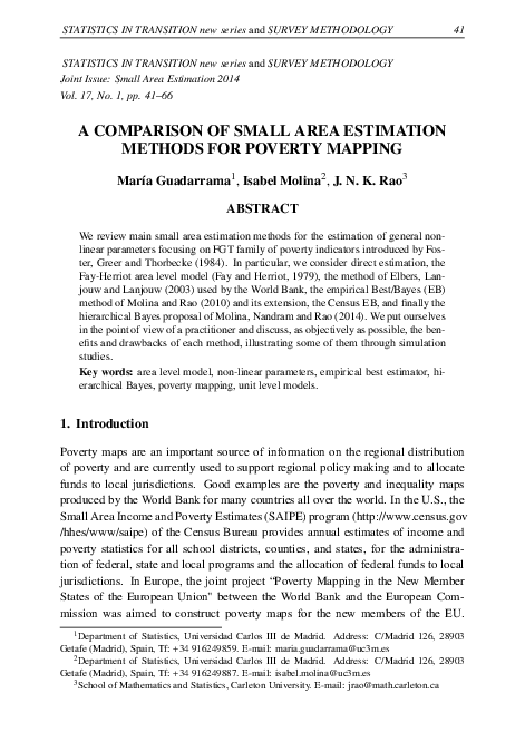 (PDF) A Comparison of Small Area Estimation Methods for Poverty Mapping