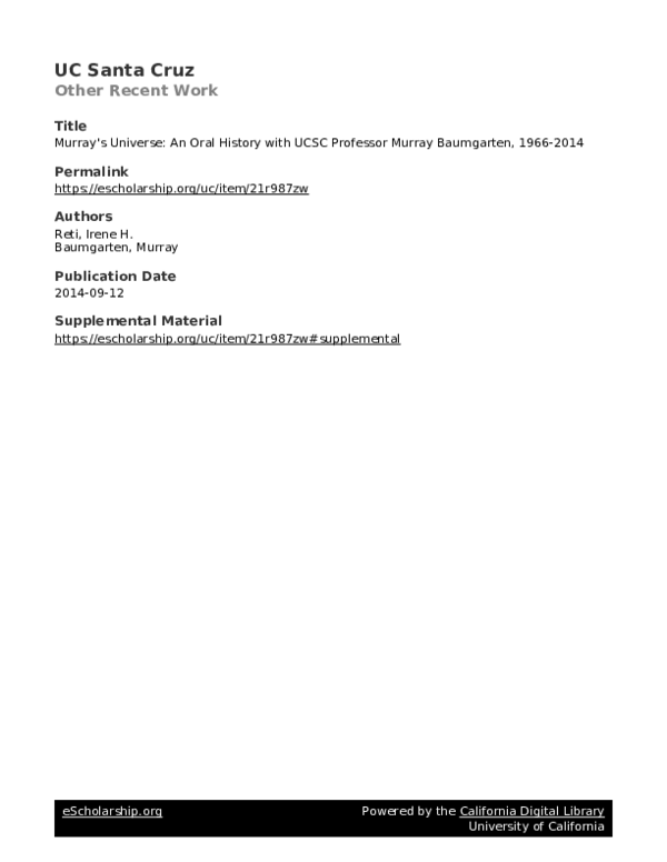 (PDF) Murray's Universe: An Oral History with UCSC Professor Murray ...