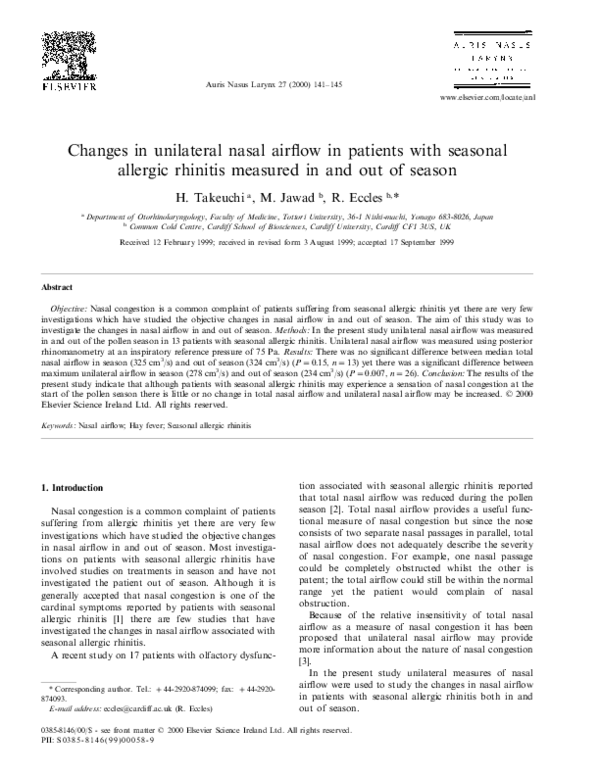 (PDF) Changes in unilateral nasal airflow in patients with seasonal ...