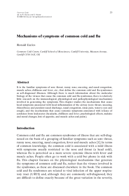 (PDF) Mechanisms of symptoms of common cold and flu