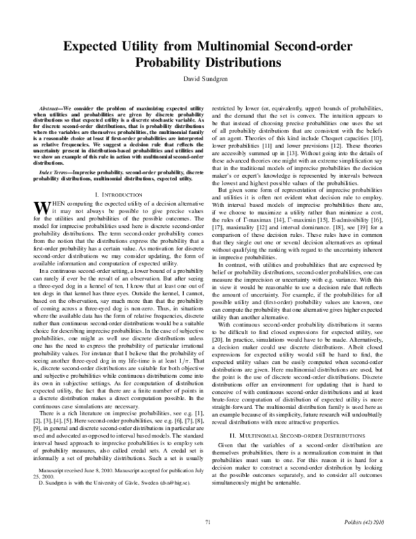 (PDF) Expected Utility from Multinomial Second-order Probability Distributions