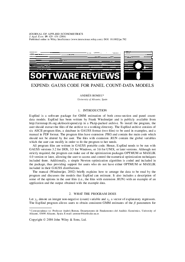 (PDF) ExpEnd: GAUSS code for panel count-data models