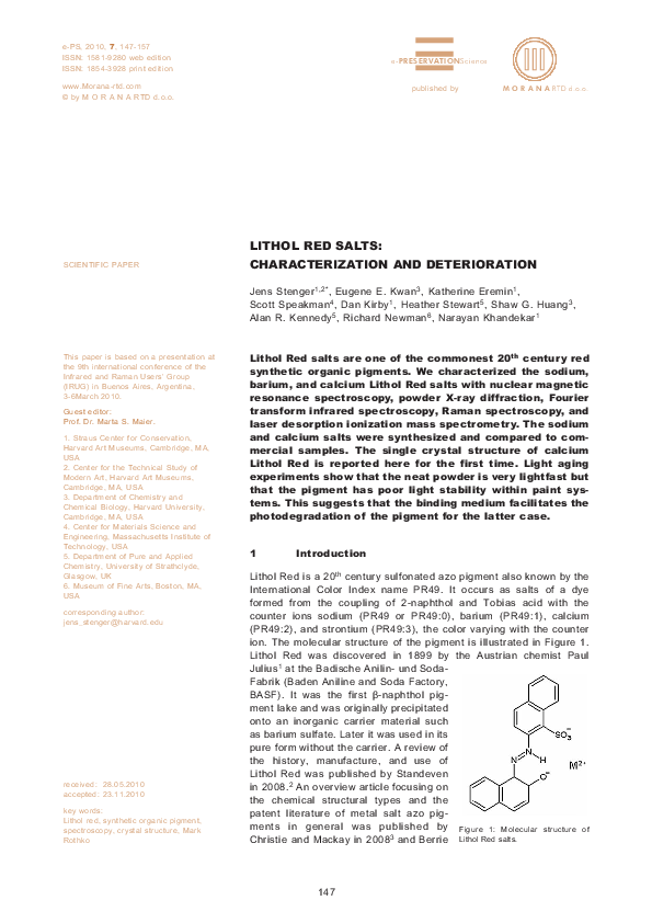 (PDF) Lithol Red Salts: Characterization and Deterioration