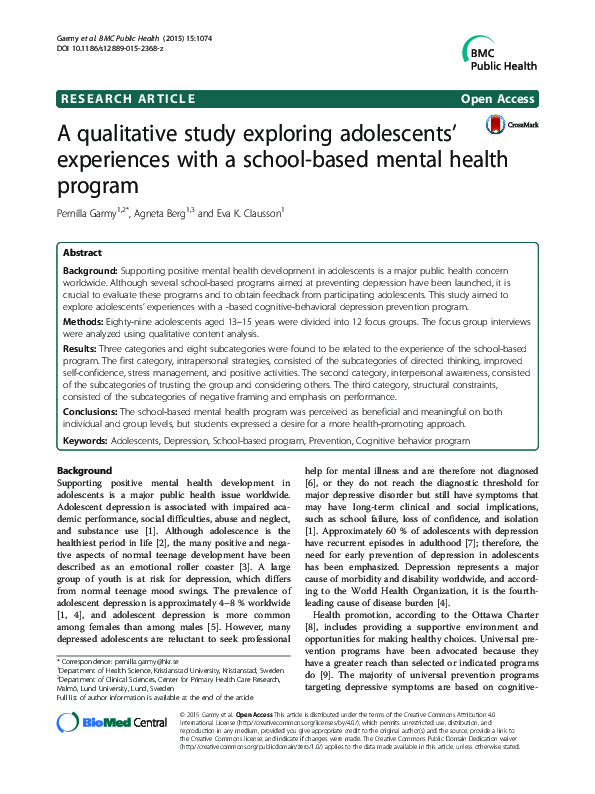 (PDF) A qualitative study exploring adolescents’ experiences with a ...