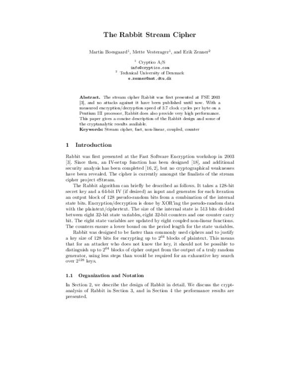 (PDF) The Rabbit Stream Cipher