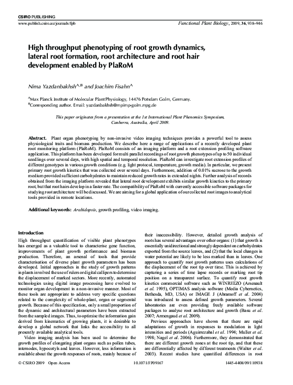 (PDF) High throughput phenotyping of root growth dynamics, lateral root ...