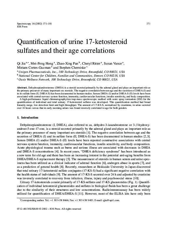 (PDF) Quantification of urine 17-ketosteroid sulfates and their age ...