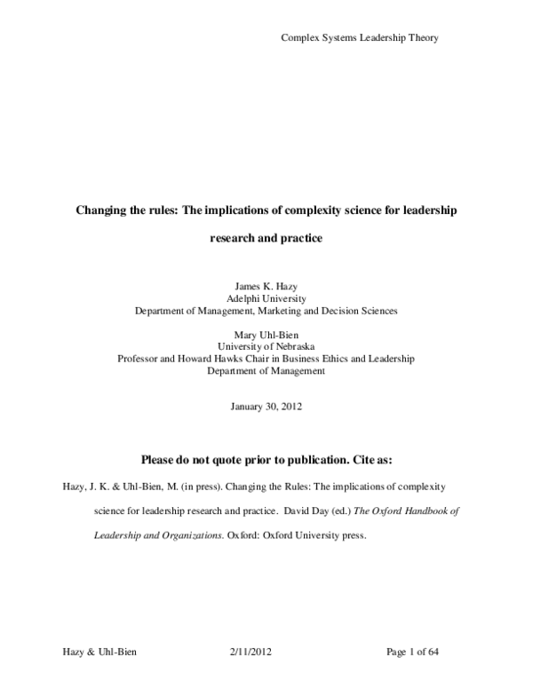 (PDF) Changing the rules: The implications of complexity science for ...