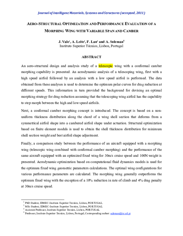 (PDF) Aero-Structural Optimization and Performance Evaluation of a Morphing Wing with Variable ...