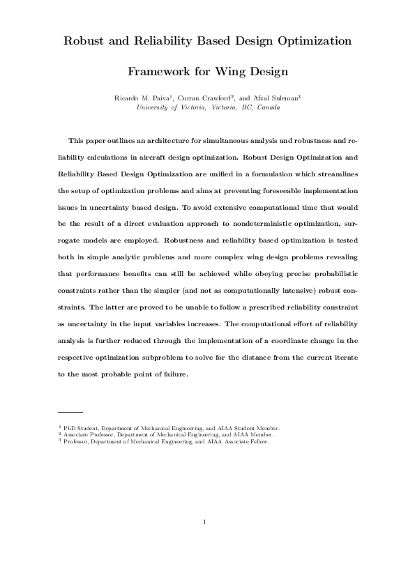 (PDF) Robust and Reliability-Based Design Optimization Framework for Wing Design