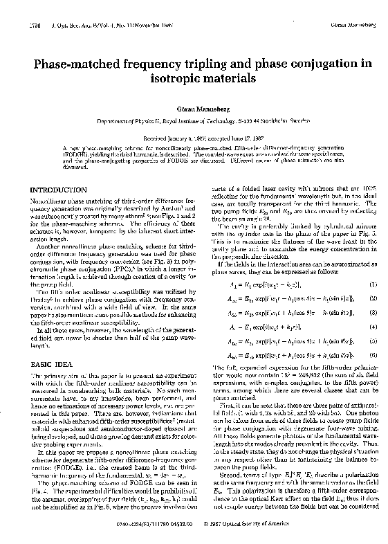 (PDF) Phase-matched frequency tripling and phase conjugation in ...
