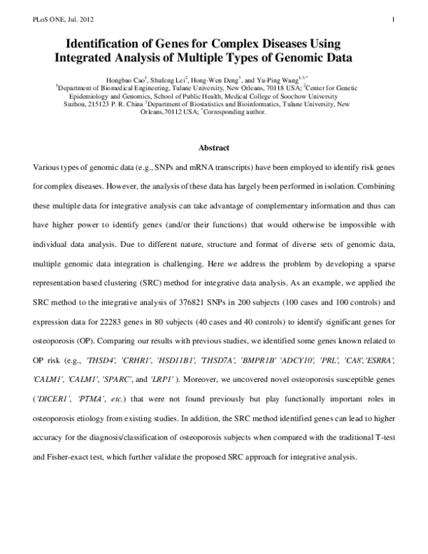 (PDF) Identification of Genes for Complex Diseases Using Integrated ...