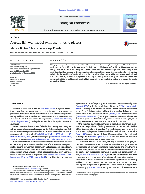 A great fish war model with asymmetric players