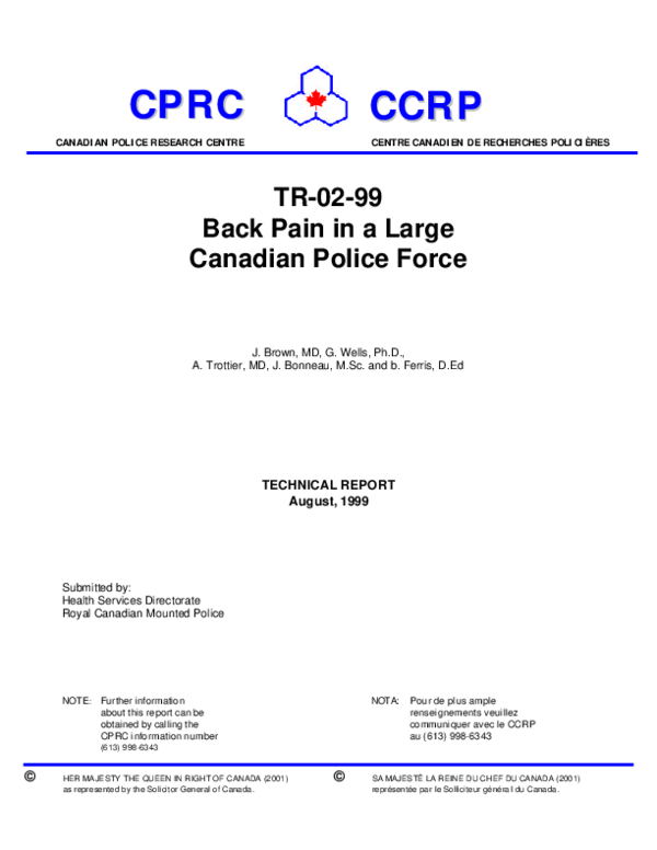 (PDF) Back Pain in a Large Canadian Police Force