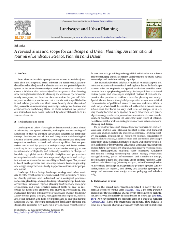 (PDF) A revised aims and scope for Landscape and Urban Planning: An ...