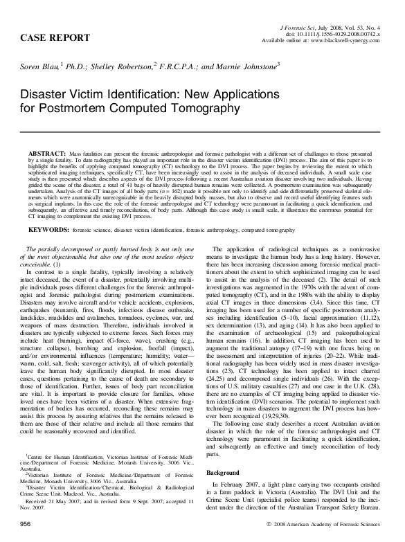 (PDF) Disaster Victim Identification: New Applications for Postmortem ...