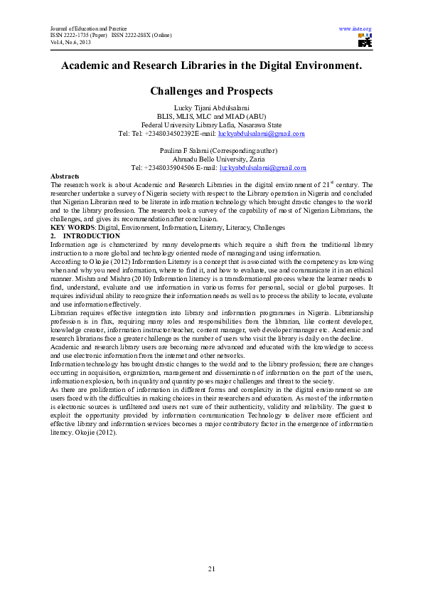 (PDF) Academic and Research Libraries in the Digital Environment ...