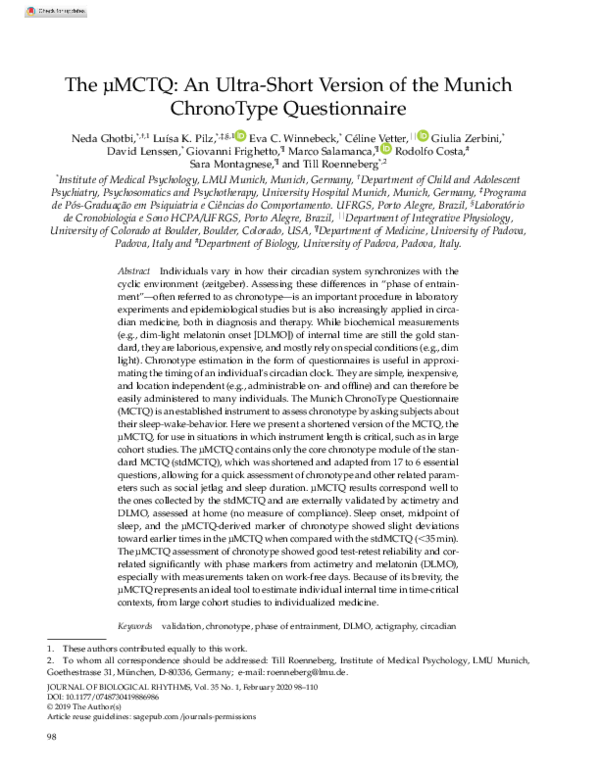 (PDF) The µMCTQ: An Ultra-Short Version of the Munich ChronoType ...
